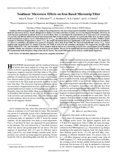 Pdf Nonlinear Microwave Effects On Iron Based Microstrip Filter