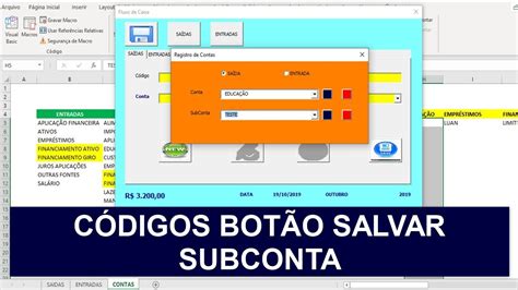 Códigos Vba Botão Salvar Subconta Via Formulário Controle Financeiro