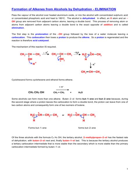 Formation Of Alkenes From Alcohols By Dehydration
