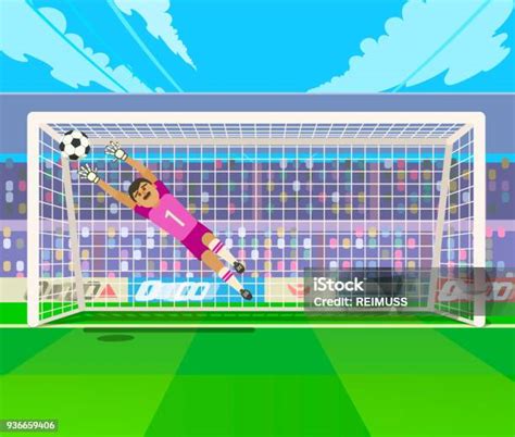 골키퍼 점프 볼에 대 한입니다 축구 하면서 공을 점프 골키퍼의 벡터 그림 Championship에 대한 스톡 벡터 아트 및 기타 이미지 Championship 경기