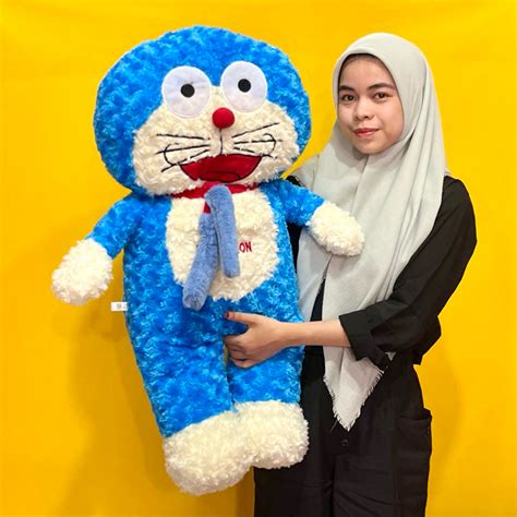 Mawar Doraemon Doll With Rose Upright Standing Cute Jumbo Giant Doraemon Doll Big Cat Sni