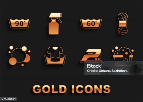 셔츠 실 비누 거품 전기 다리미 비누 물 거품 온도 세척 및 물 스프레이 병 아이콘으로 세면대를 설정합니다 벡터 60에 대한 스톡 벡터 아트 및 기타 이미지 Istock