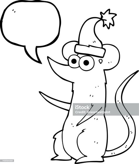 크리스마스 모자를 쓰고 자유형 그린 연설 거품 만화 마우스 귀여운에 대한 스톡 벡터 아트 및 기타 이미지 귀여운 기이함 기포 Istock
