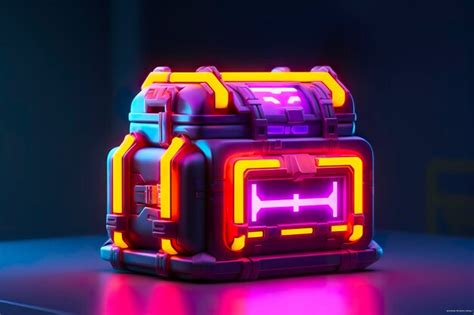 Coffre De Jeu Numérique Néon Moderne Et Futuriste Dans Le Style Cartoon Pixar 3d Blender Ai