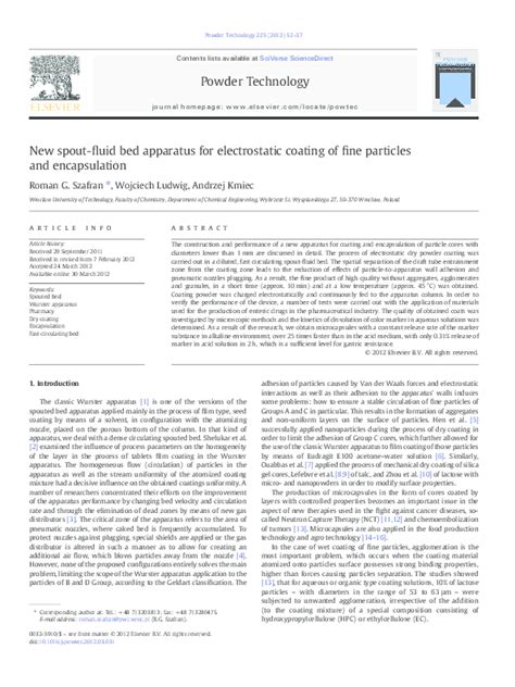 Pdf New Spout Fluid Bed Apparatus For Electrostatic Coating Of Fine