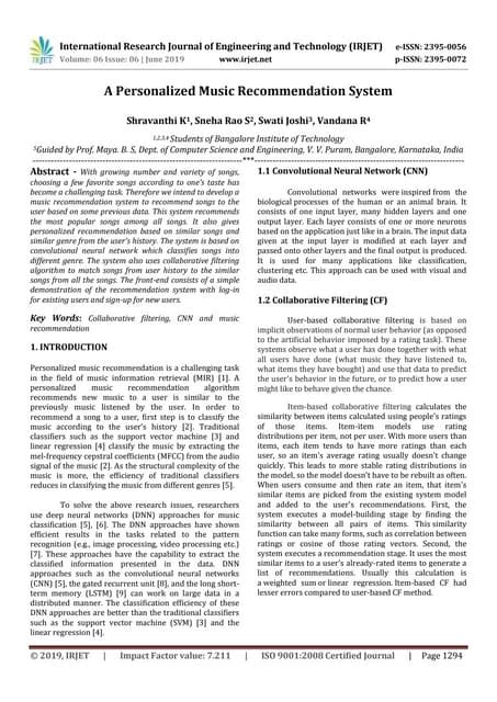 Irjet A Personalized Music Recommendation System Pdf Digital Audio