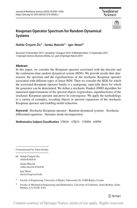 Koopman Operator Spectrum For Random Dynamical Systems Request Pdf