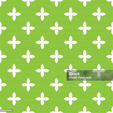 녹색 배경에 대각선 배열에 있는 하얀 네 잎 꽃의 추상적인 벡터 원활한 패턴 모자이크 간단한 평면 자연 디자인 벽지 0명에 대한 스톡 벡터 아트 및 기타 이미지 Istock