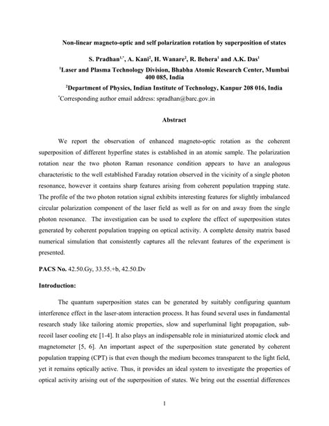Pdf Nonlinear Magneto Optic And Self Polarization Rotation By Superposition Of States
