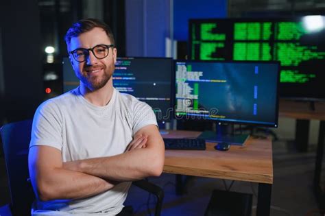 It Technician Person With Technology For Typing Code Future And Data