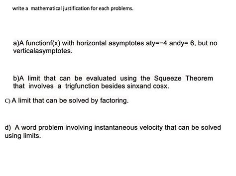 Write A Mathematical Justification For Each Problems