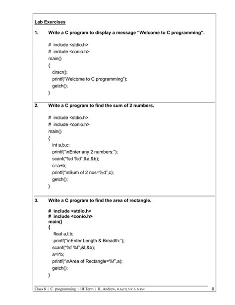 C Programming Class 8 Iii Term