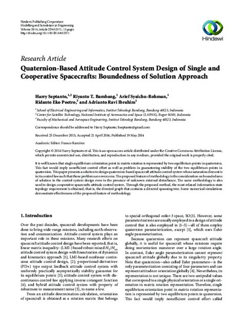 Pdf Quaternion Based Attitude Control System Design Of Single And