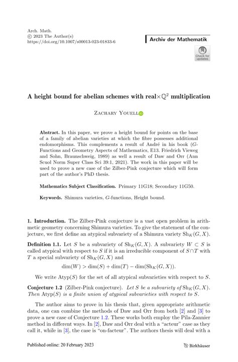 Pdf A Height Bound For Abelian Schemes With Realtimes Mathbb Q 2 Multiplication