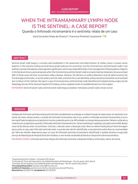Pdf When The Intramammary Lymph Node Is The Sentinel A Case Report