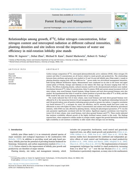 Pdf Relationships Among Growth δ13c Foliar Nitrogen Concentration Foliar Nitrogen Content