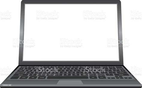 흰색 배경에 격리 된 빈 화면이있는 어두운 회색 노트북 벡터 일러스트레이션 0명에 대한 스톡 벡터 아트 및 기타 이미지 0명