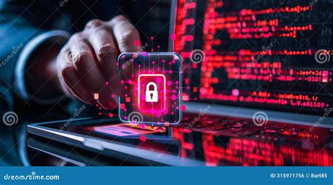 Cybersecurity Expert Demonstrating Ransomware Threat On Mobile Device With A Warning Icon And
