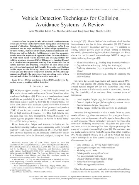 Pdf Vehicle Detection Techniques For Collision Avoidance Systems A