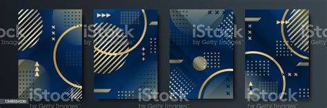 기하학적 모양과 골든 요소 조합과 추상 다크 블루 커버 템플릿 배경 0명에 대한 스톡 벡터 아트 및 기타 이미지 0명 3