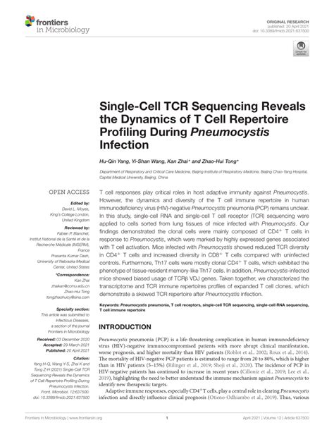 PDF Single Cell TCR Sequencing Reveals The Dynamics Of T Cell Repertoire Profiling During