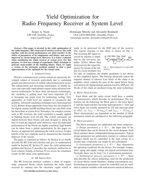Pdf Yield Optimization For Radio Frequency Receiver At System Level