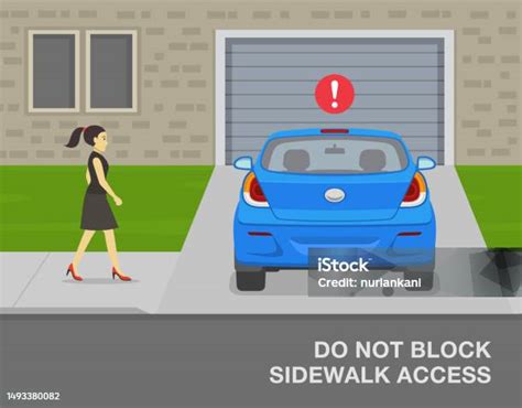 야외 주차 요령 및 규칙 주차 시 보도 접근을 차단하지 마십시오 진입로에 잘못 주차된 차의 뒷모습 거리에 대한 스톡 벡터 아트 및 기타 이미지 Istock