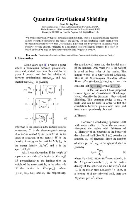 Quantum Gravitational Shielding By Professor Dr Fran De Aquino Issuu