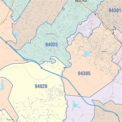 Color Cast Zip Code Style Wall Map Of Palo Alto Ca American Map Store