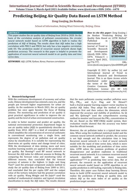 Pdf Predicting Beijing Air Quality Data Based On Lstm Method