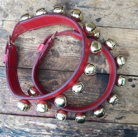 Santa Red English Leather Reindeer Collars With Sleigh Bells Etsy
