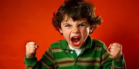 Niño Enojado Con El Puño Cerrado Expresando Una Fuerte Emoción Imagen