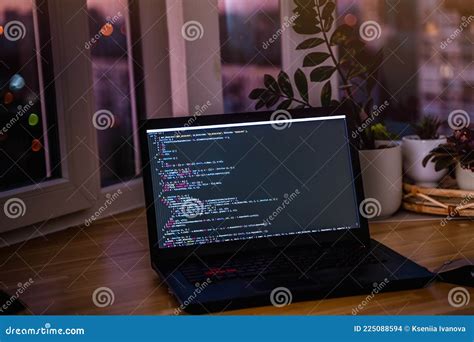 The Code On The Laptop Screen At Night Software Development Stock