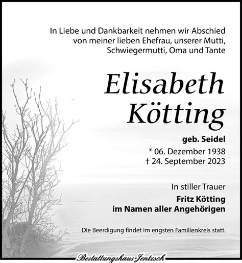 Traueranzeigen Von Elisabeth Kötting Trauer Anzeigen De