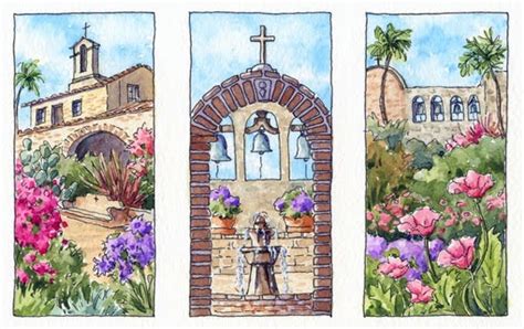 Step By Step Sketch Mission San Juan Capistrano Leslie Fehling