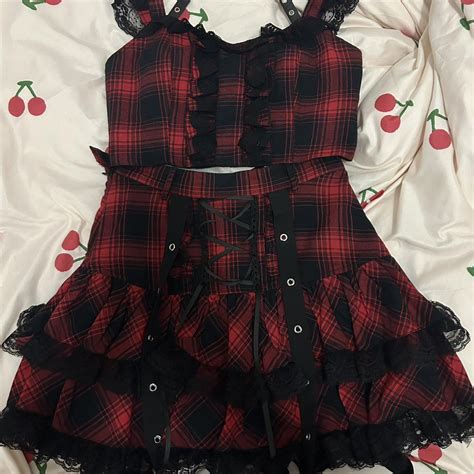 Red And Black Plaid Two Piece Set Comes With The Depop