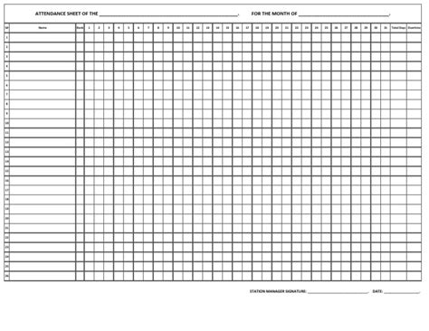 Attendence Sheet Pdf