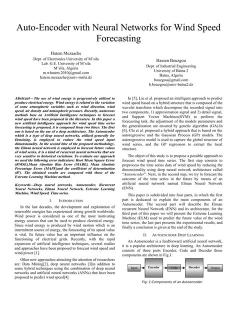 Pdf Auto Encoder With Neural Networks For Wind Speed Forecasting