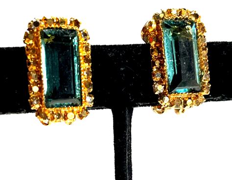 Vintage Delillo Iridescent Blue Green Glass W Rhinest… Gem