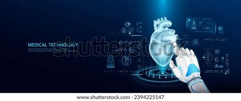 robot index finger touching human heart stock vector royalty free