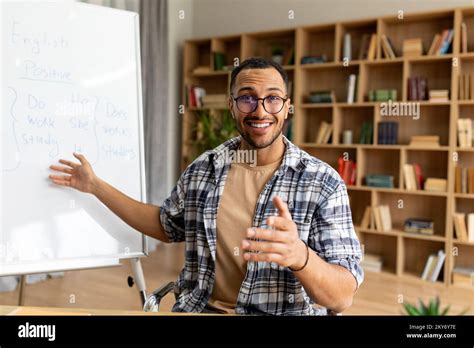 English Course Arab Male Teacher Having Foreign Language Class Sitting
