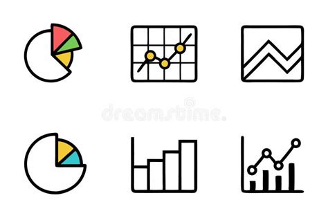 Colorful And Minimalist Pie Charts Bar Graphs And Line Graph Icons Representing Data Analytics