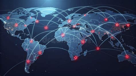 Abstract Digital World Map With Connection Lines On Dark Blue Background Vector Illustration