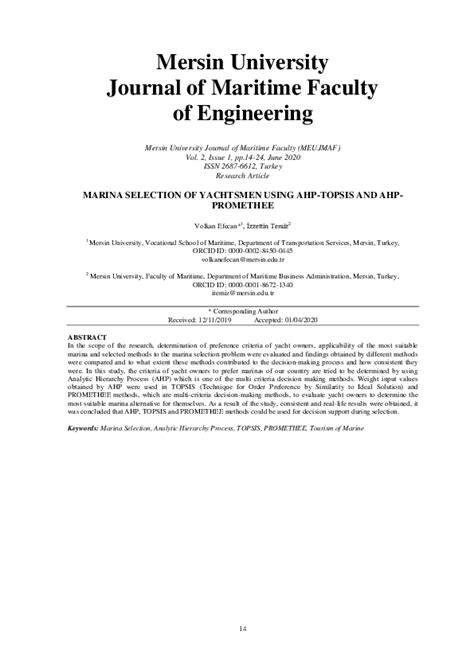 Pdf Marina Selection Of Yachtsmen Using Ahp Topsis And Ahp Promethee Izzettin Temiz