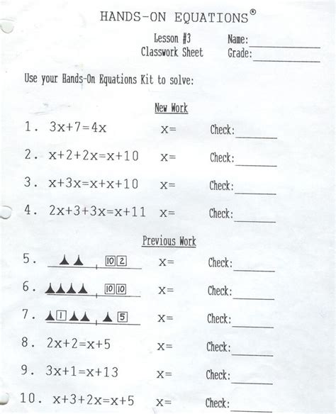 Hands On Equations Worksheet Equations Printable Worksheets Worksheets Free