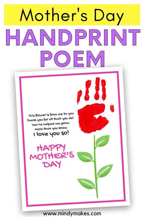 Mothers Day Hand Print Poem Free Printable Mindymakes