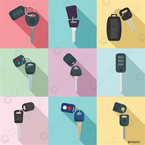Car Alarm System Icons Set Flat Style Stock Vector 3744761 Crushpixel