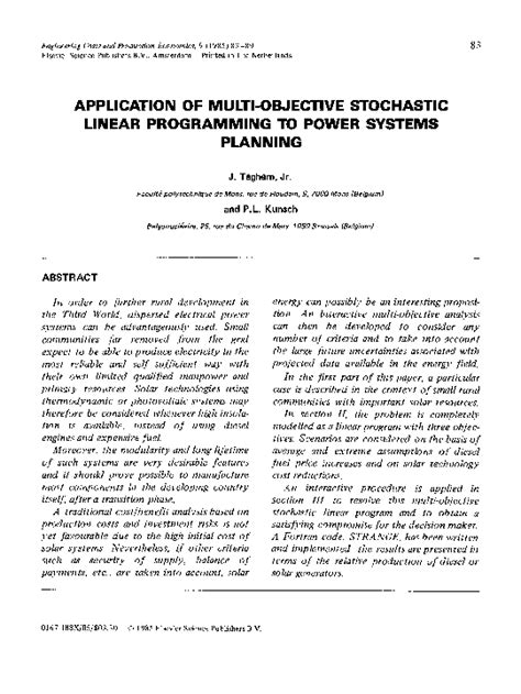 Pdf Application Of Multi Objective Stochastic Linear Programming To Power Systems Planning