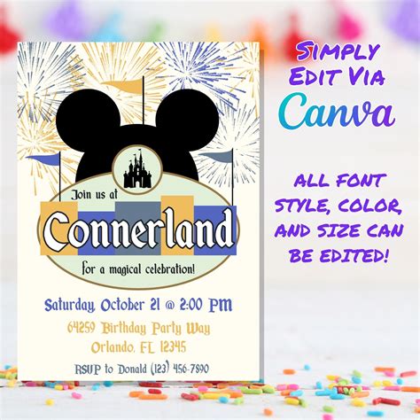 Magical Birthday Party Invitation Retro Disneyland Invite Etsy