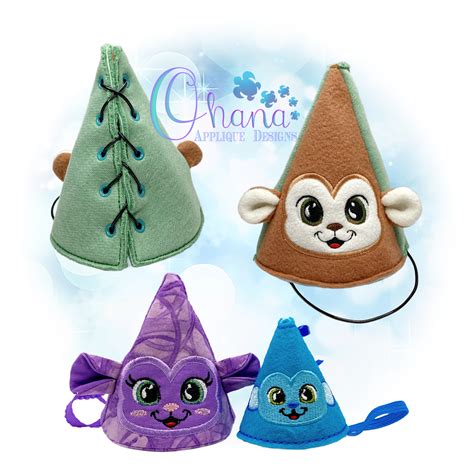 Monkey Party Cone Hat Embroidery Design Ohana Applique Designs